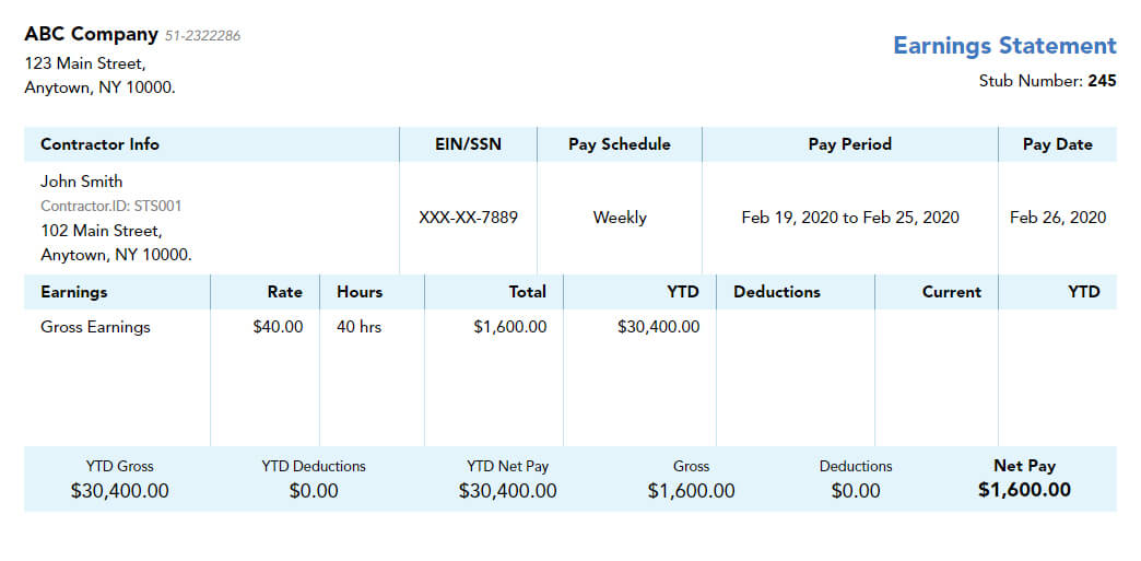 Contractor Pay Stub Template Free