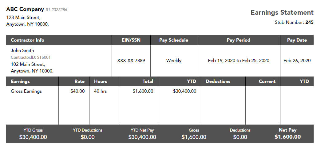 Contractor Pay Stub Template Free